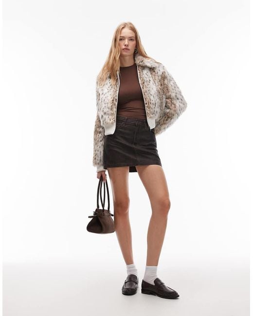 Collusion Faux Fur Snow Leopard Print Jacket in Natural | Lyst UK