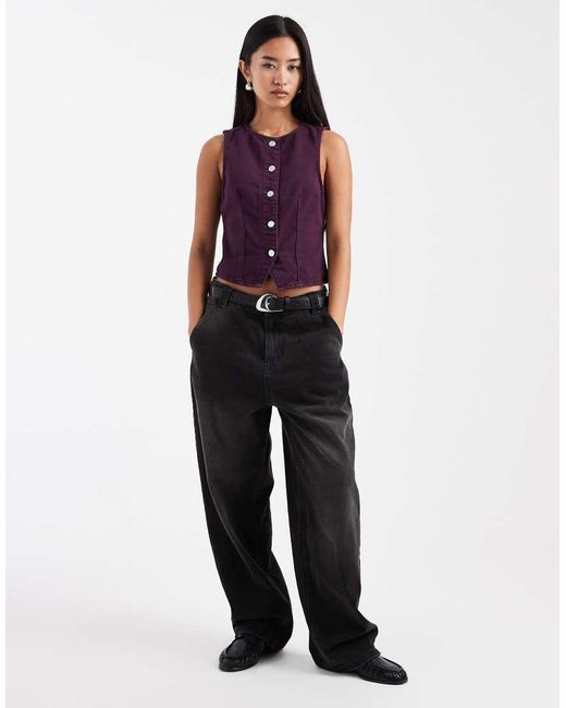 Miss Selfridge Denim Fitted Waistcoat in Purple | Lyst UK