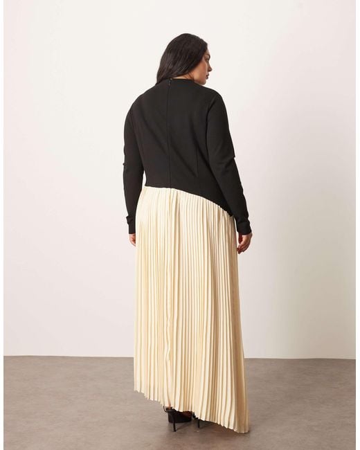 ARRANGE Curve Contrast Fabric Sculpted Maxi Dress With Pleat Skirt in ...