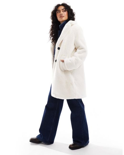 Bershka Soft Faux Fur Longline Coat in White | Lyst