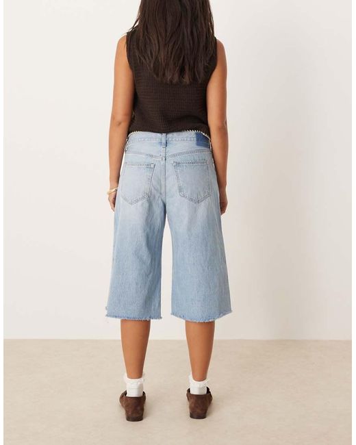 Abercrombie & Fitch Mid Rise Long Jort Jean Shorts in Blue | Lyst UK