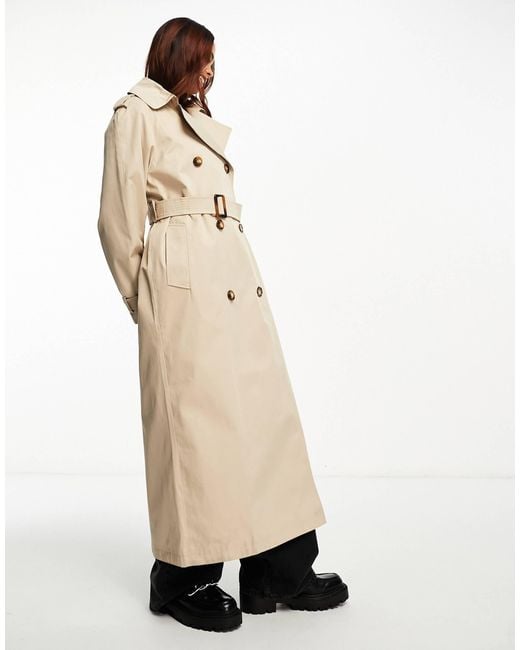 Miss Selfridge Premium Maxi Trench Coat in White | Lyst