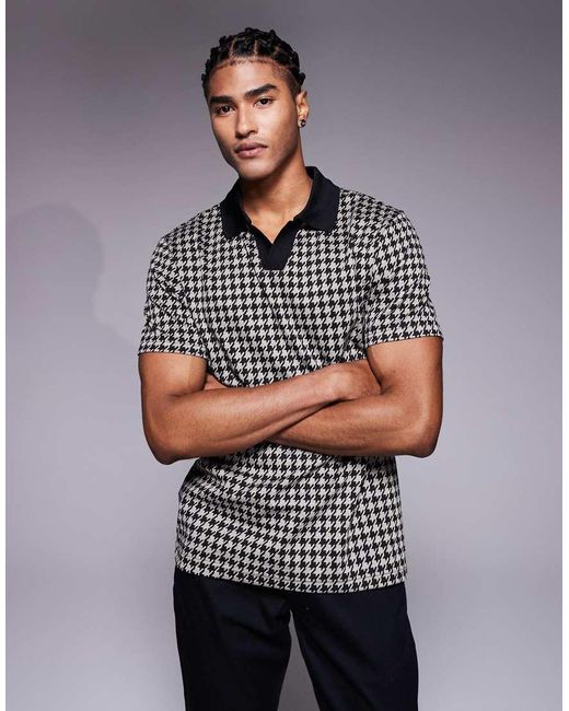 River Island Open Neck Polo Top in Grey for Men | Lyst UK