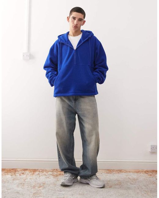 Weekday Borg Fleece Half Zip Hoodie With Elasticated Hem in Blue for ...
