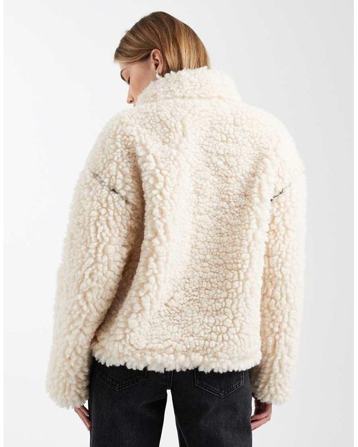 ASOS High Pile Borg Fleece Zip Through in Natural | Lyst UK