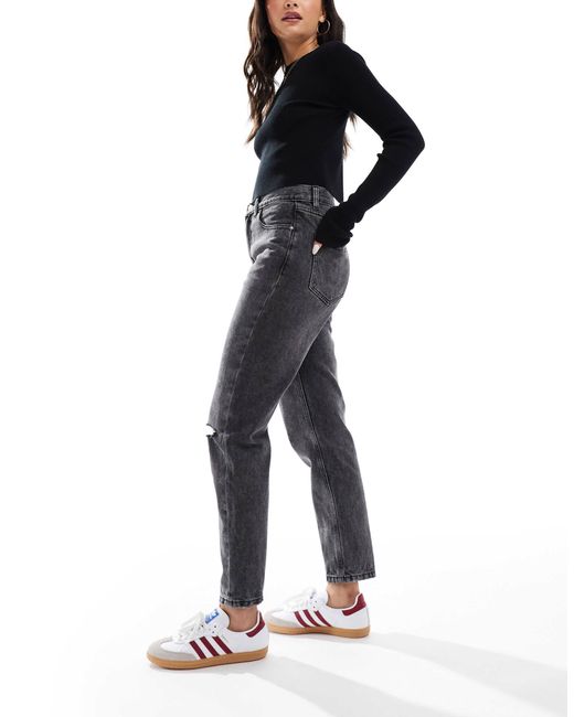 Pull&Bear Knee Rip Mom Jean in Black | Lyst