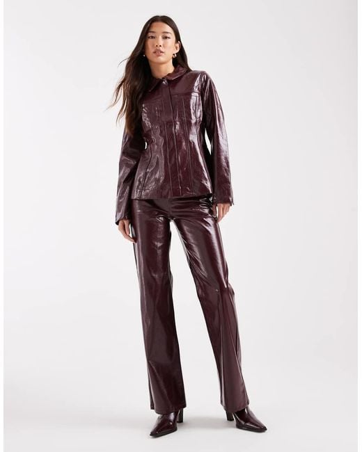 Vero Moda Tessa High Waist Wide Leg Vinyl Trouser Co-ord in Purple ...