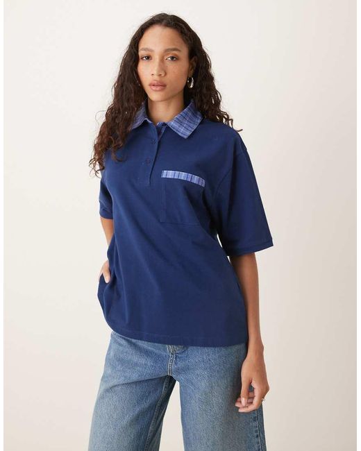 ASOS Boxy Polo Tee With Contrast Tee in Blue | Lyst UK