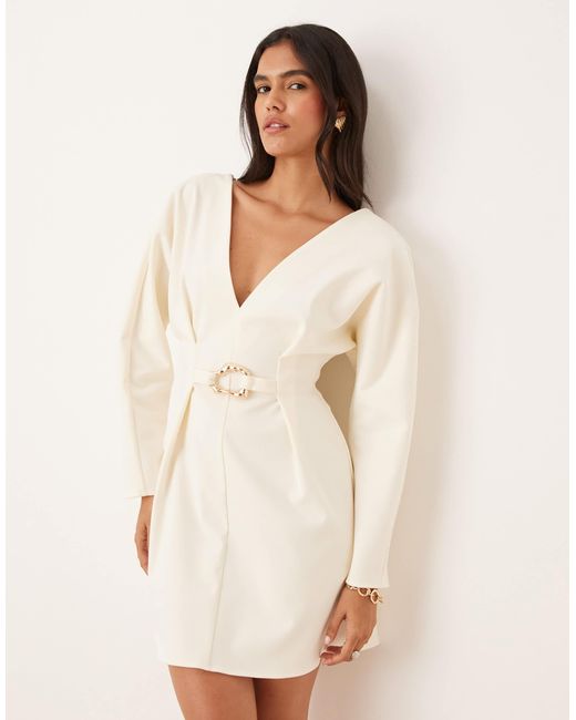 ASOS Cocoon Sleeve Mini Dress With Hardware in Natural | Lyst