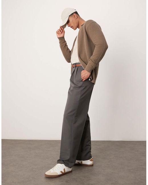 ASOS Smart Wide Leg P With Double Pleats in Gray for Men | Lyst
