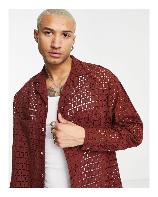 ASOS Oversized Boxy Shirt in Brown for Men - Lyst