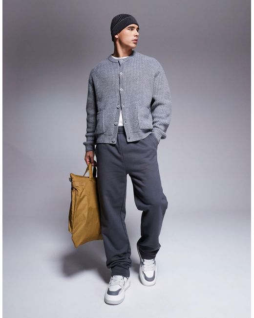 ASOS Premium Heavyweight Straight Leg Trackies 400gsm in Blue for Men ...