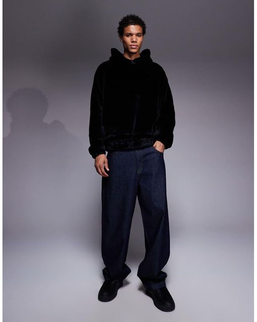 ASOS Oversized Faux Fur Hoodie With Side Entry Pockets in Grey for Men ...