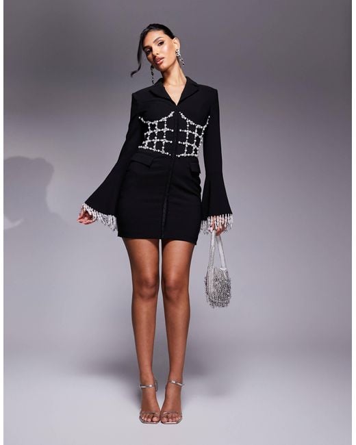 Lavish Alice Pearl Embellished Mini Blazer Dress in Blue | Lyst