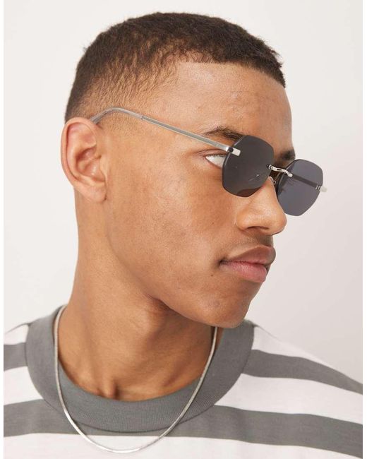 ASOS Round Rimless Sunglasses With Smoke Lens And Temples in Brown for ...