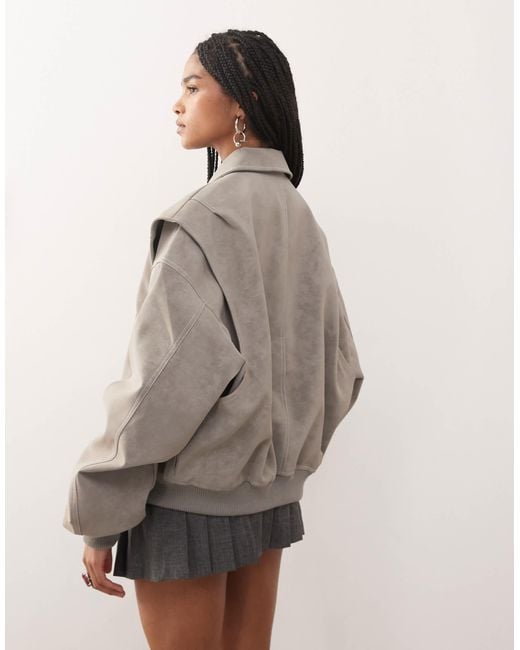 Lioness Exclusive Vista Leather Look Contrast Stitch Bomber Jacket in ...