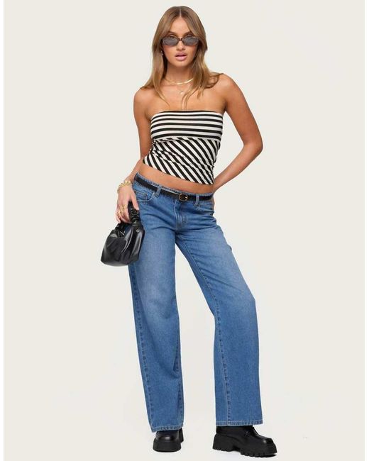 Edikted Nikoletta Straight Leg Low Rise Jeans in Blue | Lyst UK