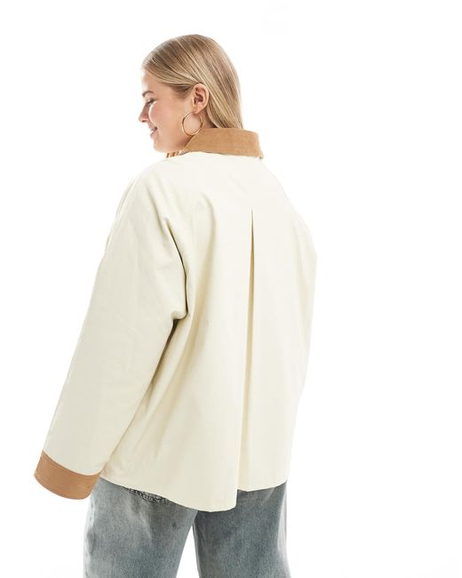 ASOS Asos Design Curve Cord Top Collar Waxed Barn Jacket in White | Lyst