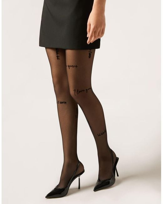 Calzedonia I Love You Lettering Sheer Tights in Natural | Lyst UK