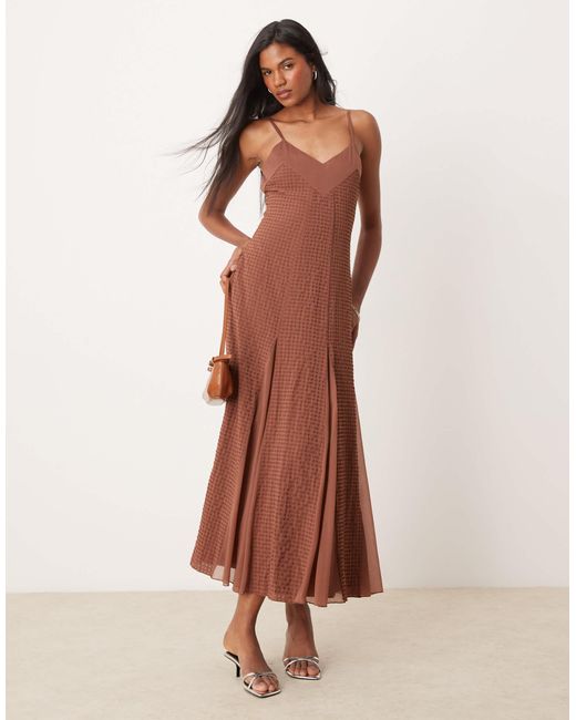 ASOS Seam Detail Cami Midi Dress With Flare Panels in Brown | Lyst