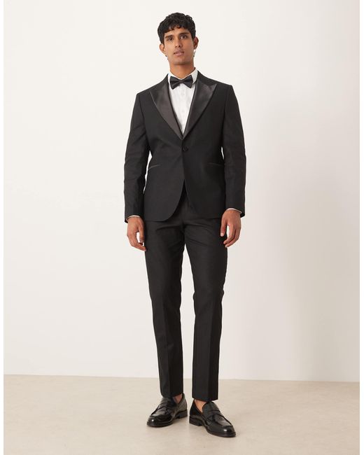 ASOS Linen Blend Slim Tuxedo Suit Jacket in Natural for Men | Lyst