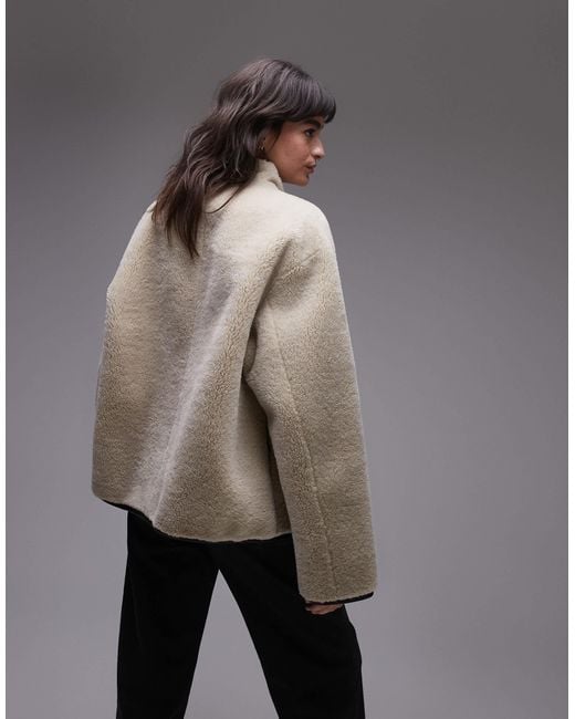 Mango Funnel Neck Shearling Jacket in Gray | Lyst