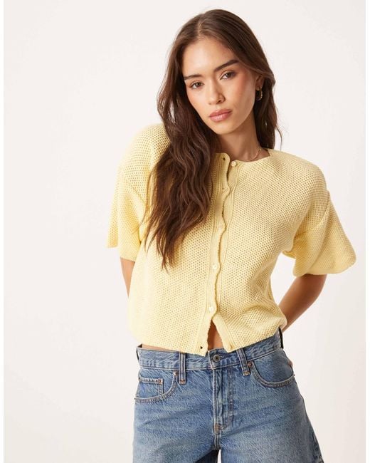 ASOS Knit Short Sleeve Cardigan in Yellow | Lyst