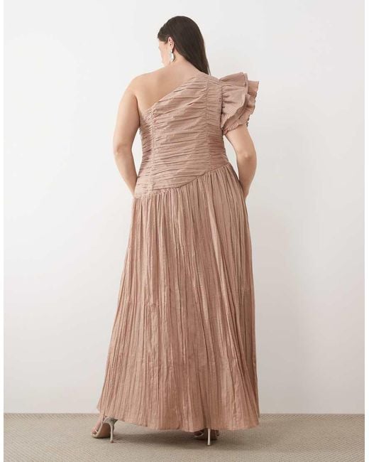 ASOS Curve One Shoulder Maxi Dress With Pleat Bodice in Brown | Lyst UK