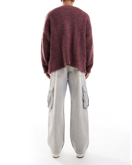 Pull&Bear Heavy Washed Wide Leg Cargo Jeans in Red for Men | Lyst