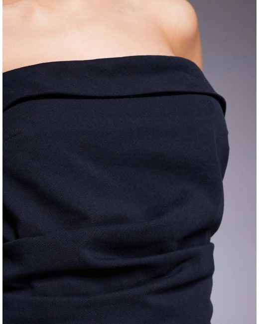 ASOS Bandeau Barrel Leg Jumpsuit in Blue | Lyst