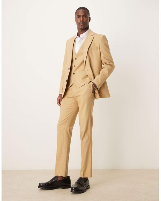 ASOS Linen Blend Slim Suit Waistcoat in Natural for Men | Lyst