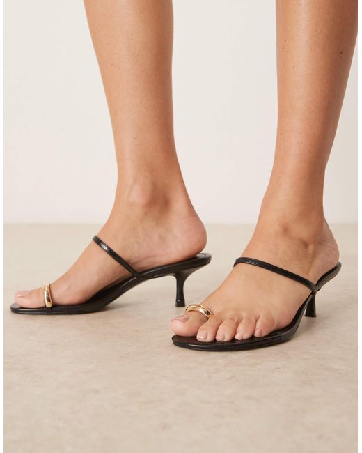 Mango Gold Toe Ring Detail Kitten Heel Sandal in Natural | Lyst