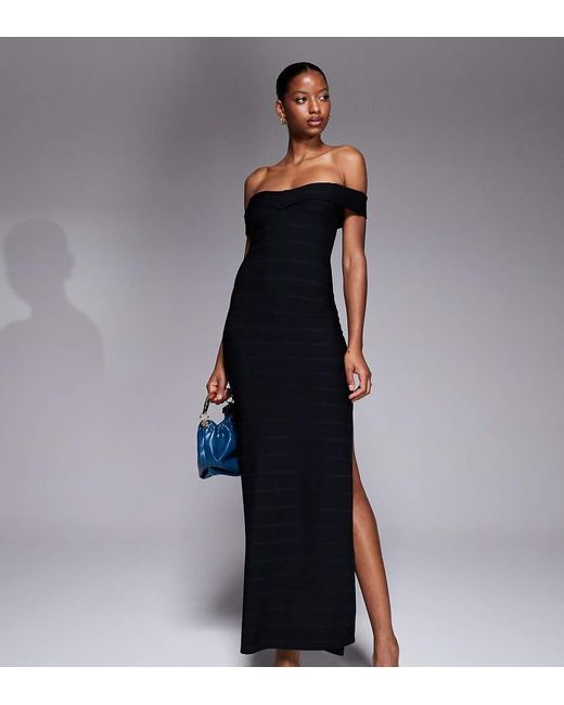 Kaiia Exclusive Bardot Bandage Side Split Maxi Dress in Blue | Lyst UK