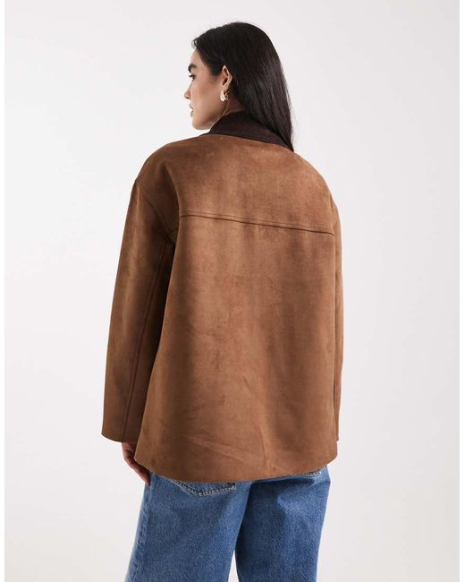 4th & Reckless Faux Suede Contrast Collar Barn Jacket in Brown | Lyst UK