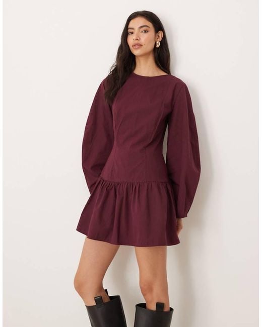 ASOS Cocoon Sleeve Drop Waist Mini Dress in Red | Lyst UK