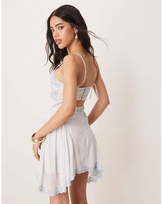 ASOS Embroidered Cami Flippy Mini Dress With Ladder Trim Details in ...
