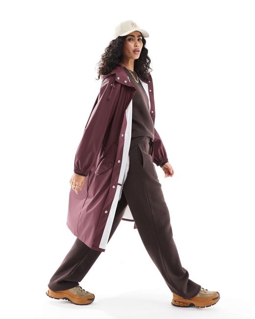 ASOS Rubberised Rain Parka Coat in Red | Lyst