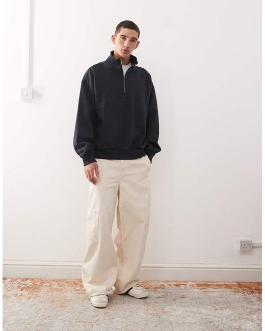 Weekday Boxy Oversized Fit Half Zip Sweatshirt in Blue for Men | Lyst UK