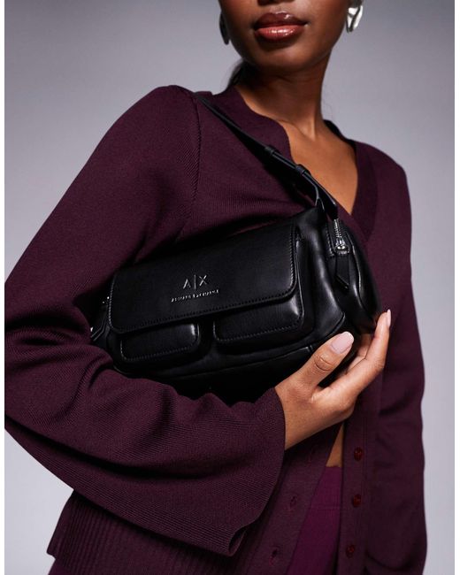 ARMANI EXCHANGE Logo Shoulder Bag With Pocket Details in Purple | Lyst
