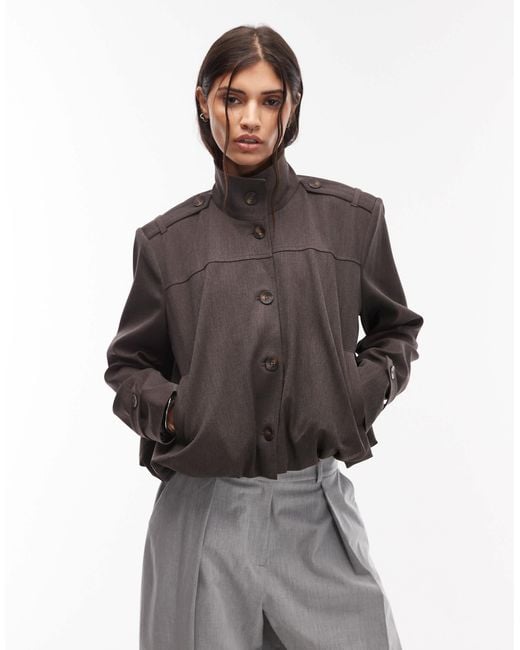 ASOS Tailored Funnel Neck Tab Detail Jacket in Brown | Lyst