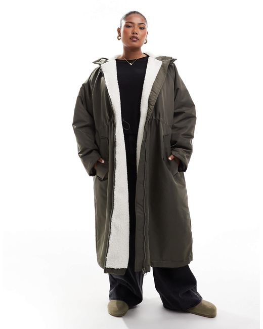 ASOS Asos Design Curve Borg Lined Longline Rain Coat in Black | Lyst