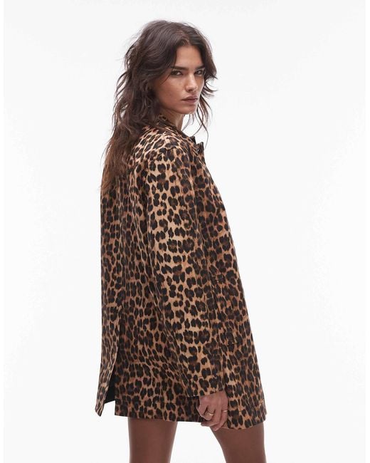 Mango Oversized Leopard Print Coat in Brown | Lyst