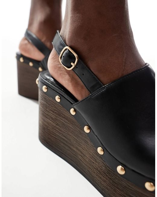 Stradivarius Faux Leather Wedges With Studs in Brown | Lyst