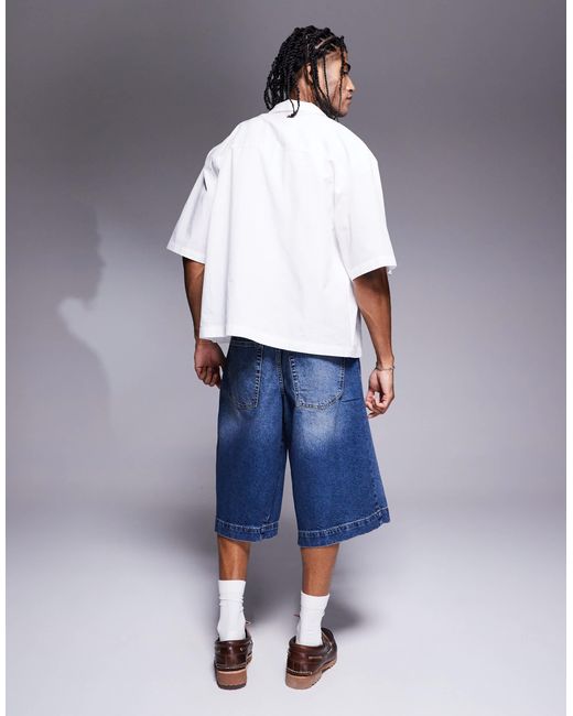 ASOS Longer Length Denim Jorts With Twisted Seam in Blue for Men | Lyst
