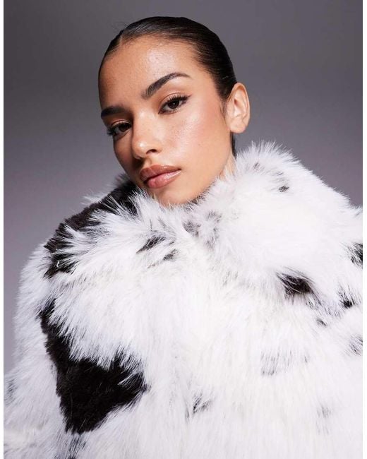 ASOS Top Collar Faux Fur Coat in Grey | Lyst UK