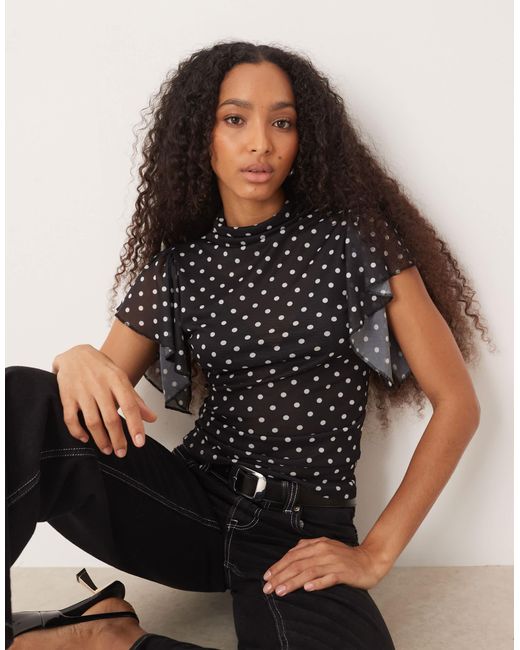 ASOS Mesh Top With Floaty Sleeve in Black | Lyst