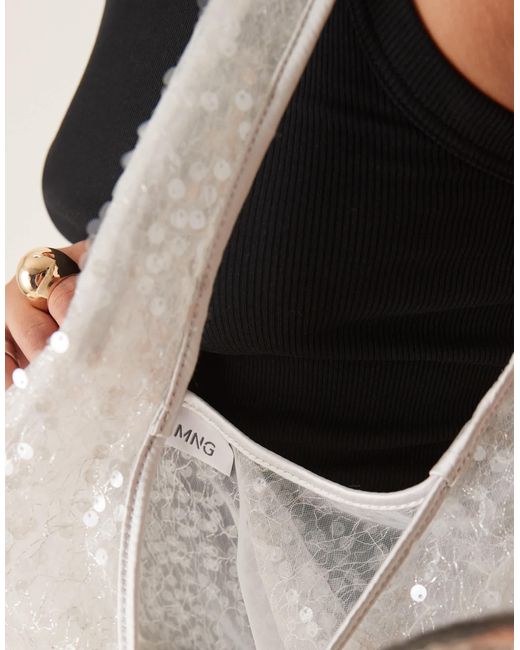 Mango Sequin Mesh Shoulder Bag in Natural | Lyst