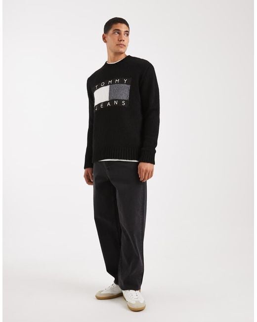 Tommy Hilfiger Large Flag Centre Logo Jumper in Black for Men | Lyst UK