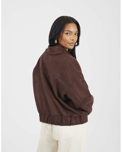 Brave Soul Faux Suede Bomber Jacket in Brown | Lyst UK