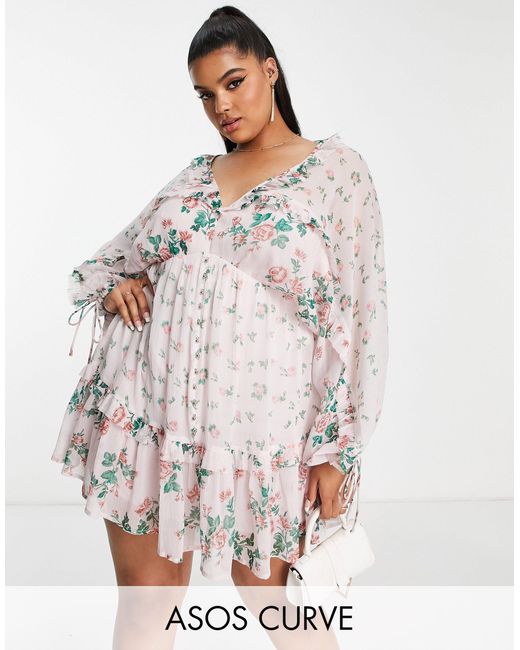 Asos Asos Design Curve V Front V Back Mini Skater Dress With Frills In